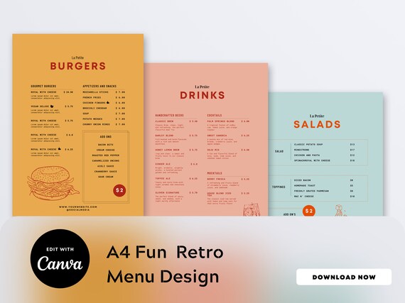 Editable Template Price List Restaurant Food Menu DIY Retro - Etsy