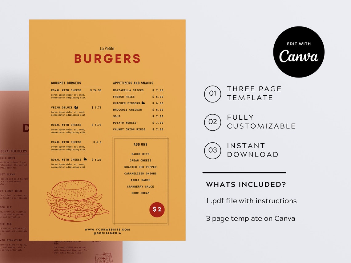 Editable Template Price List, Restaurant Food Menu, DIY Retro Business ...