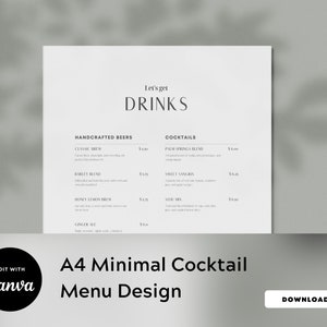 Bar Menu Template, Modern Editable Drink Menu Template, Minimalist ...