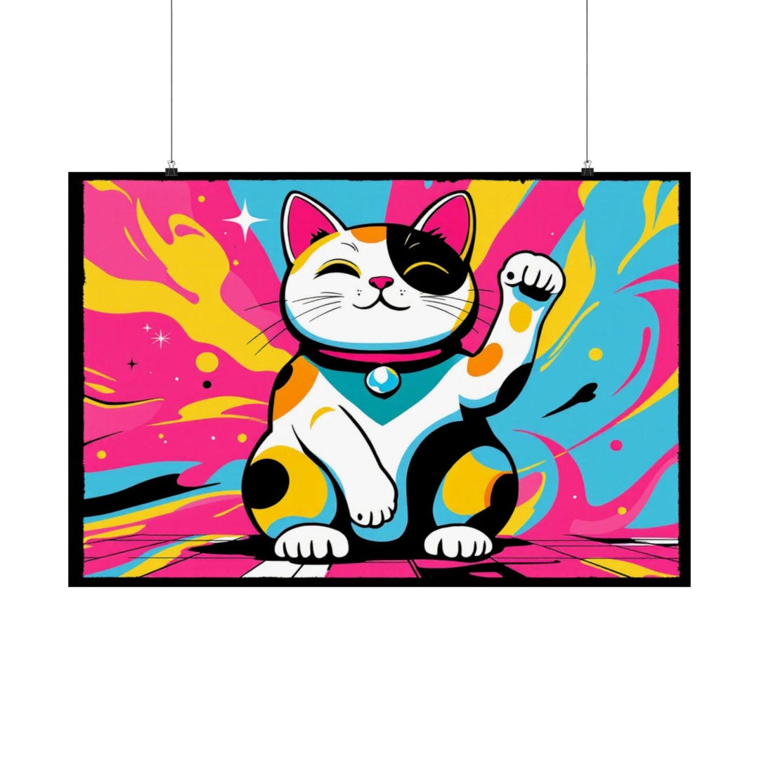Pop Art Maneki Neko Poster, Matte Horizontal Print, Wall Art Decor ...