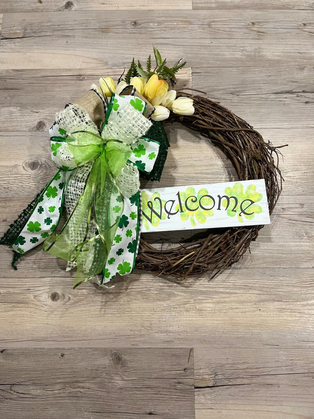 St. Patricks Day Grapevine Wreath,welcome Wreath,irish Wreath,grapevine ...