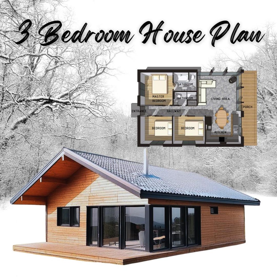 3 Bedroom Modern Tiny House Plan: Single Story Home (PDF Download) - Etsy