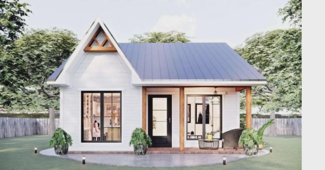 Modern Cottage House Plan: 1 Bed, 815 Sq Ft (PDF Floor Plan) - Etsy
