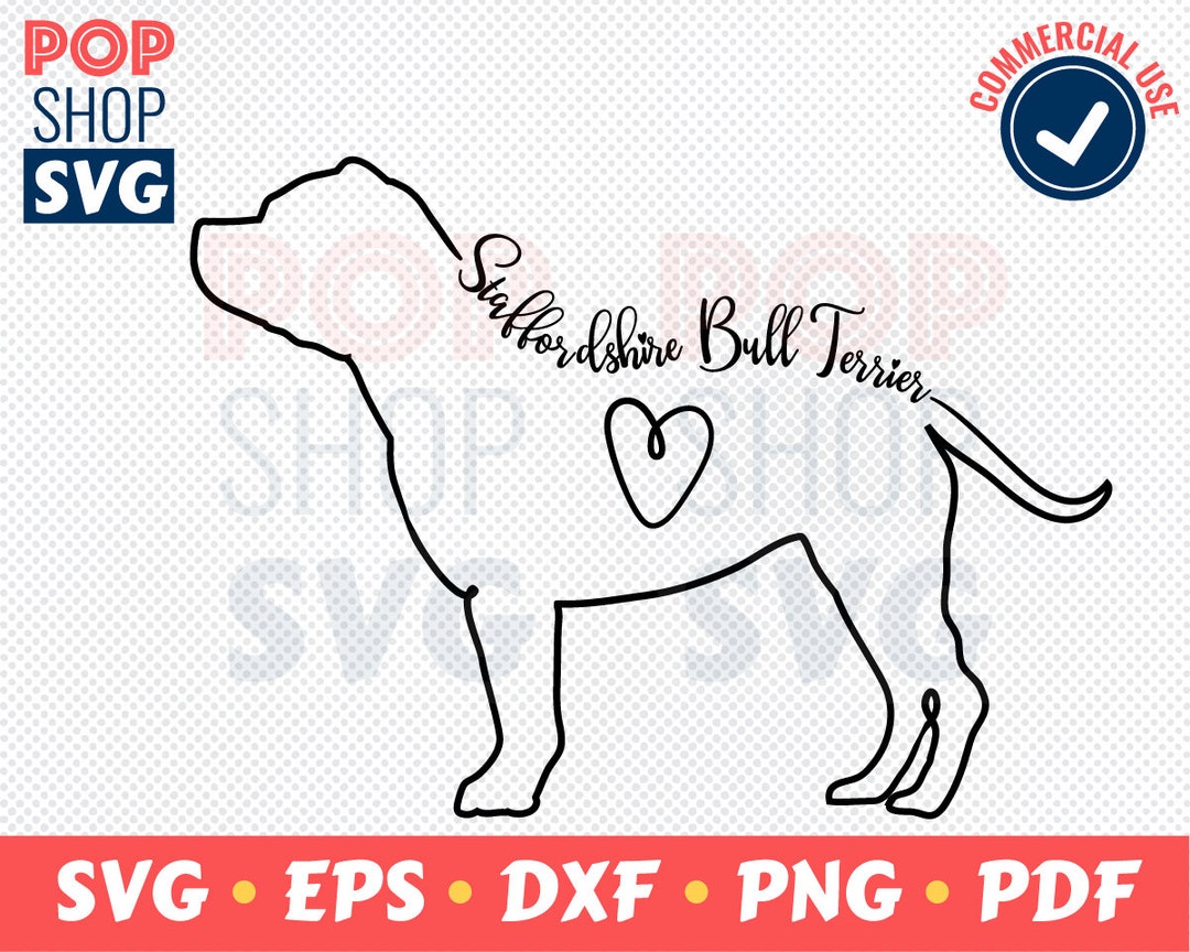Staffordshire Bull Terrier Dog Contour Stroke SVG/ Cut File/ With Heart ...