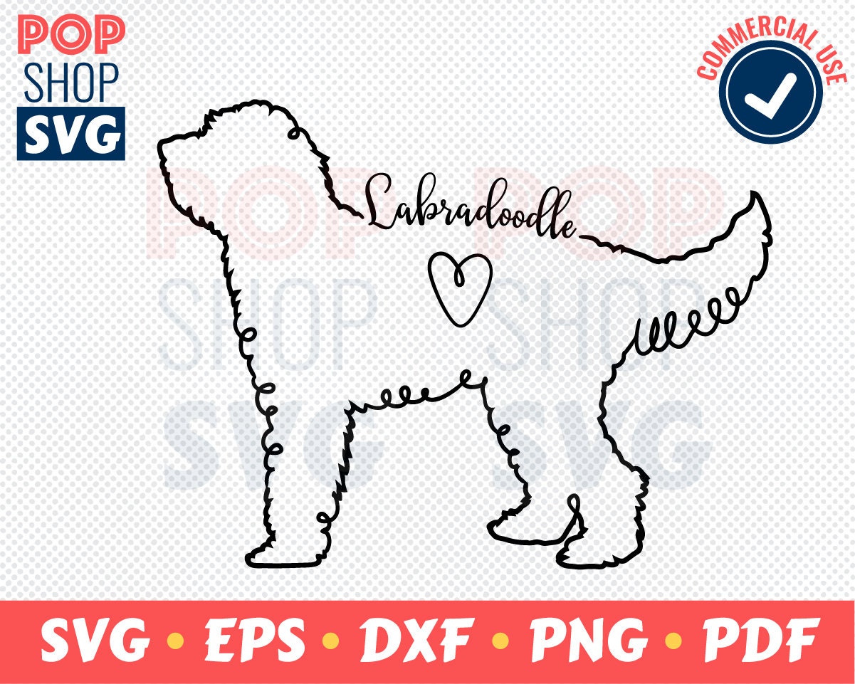 Labradoodle Contour Stroke SVG/ Cut File/ With Heart and Text Logo ...