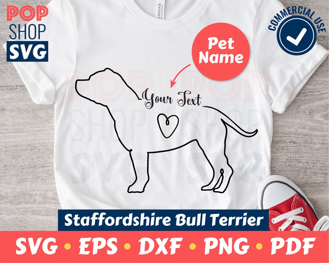 Staffordshire Bull Terrier Custom Name SVG/ Cut File/ With Heart and ...