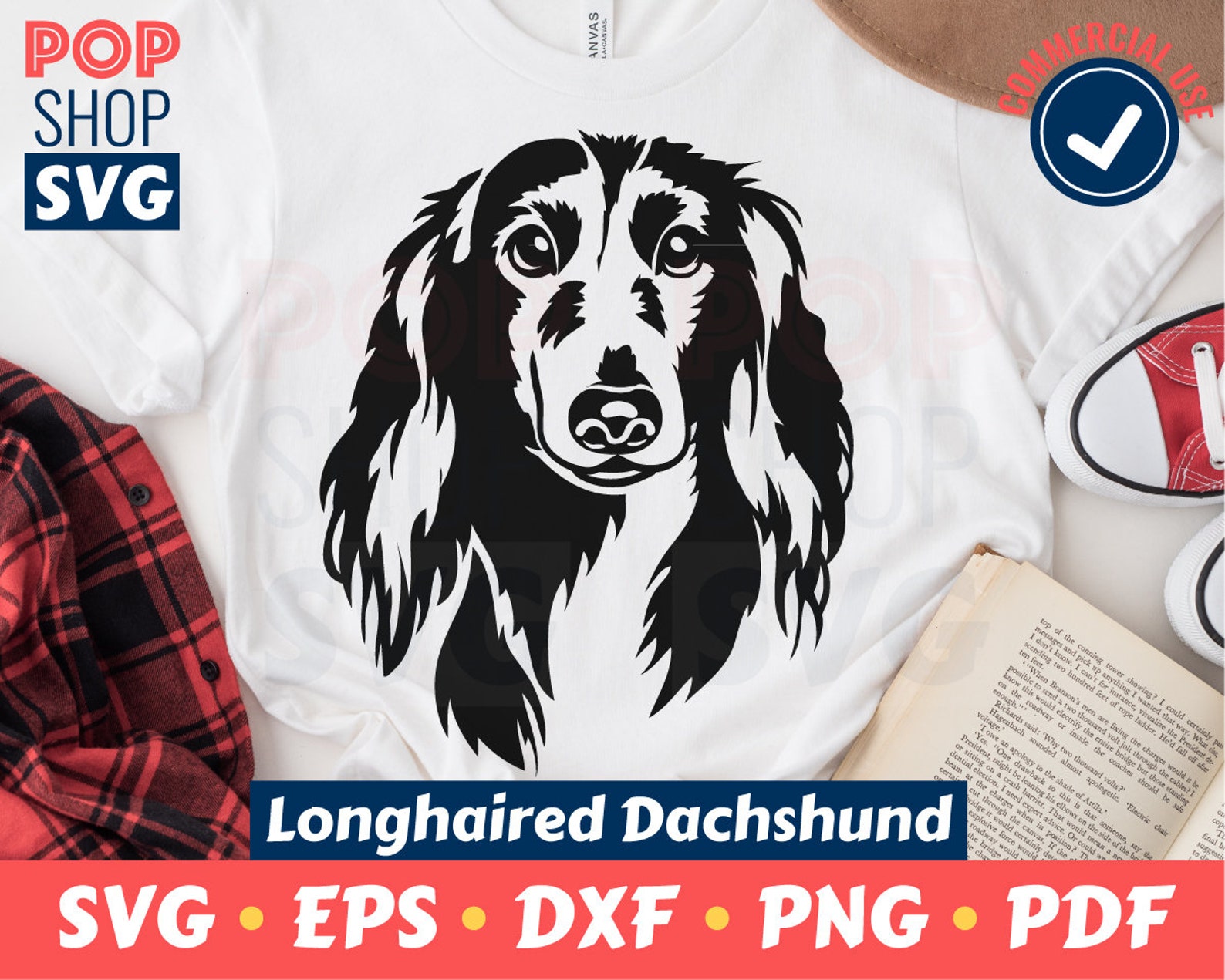 Langhaar Dackel Kopf SVG/ Hunderassen Plotterdatei/ Portrait Illustration Vorlage/ Digitale ...