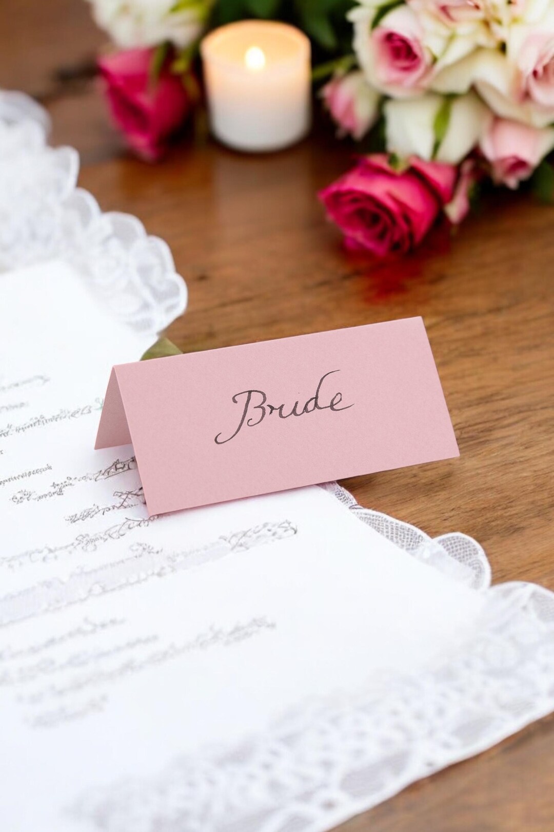 Handwritten Place Cards for Weddings and Parties, Pink Place Card ...
