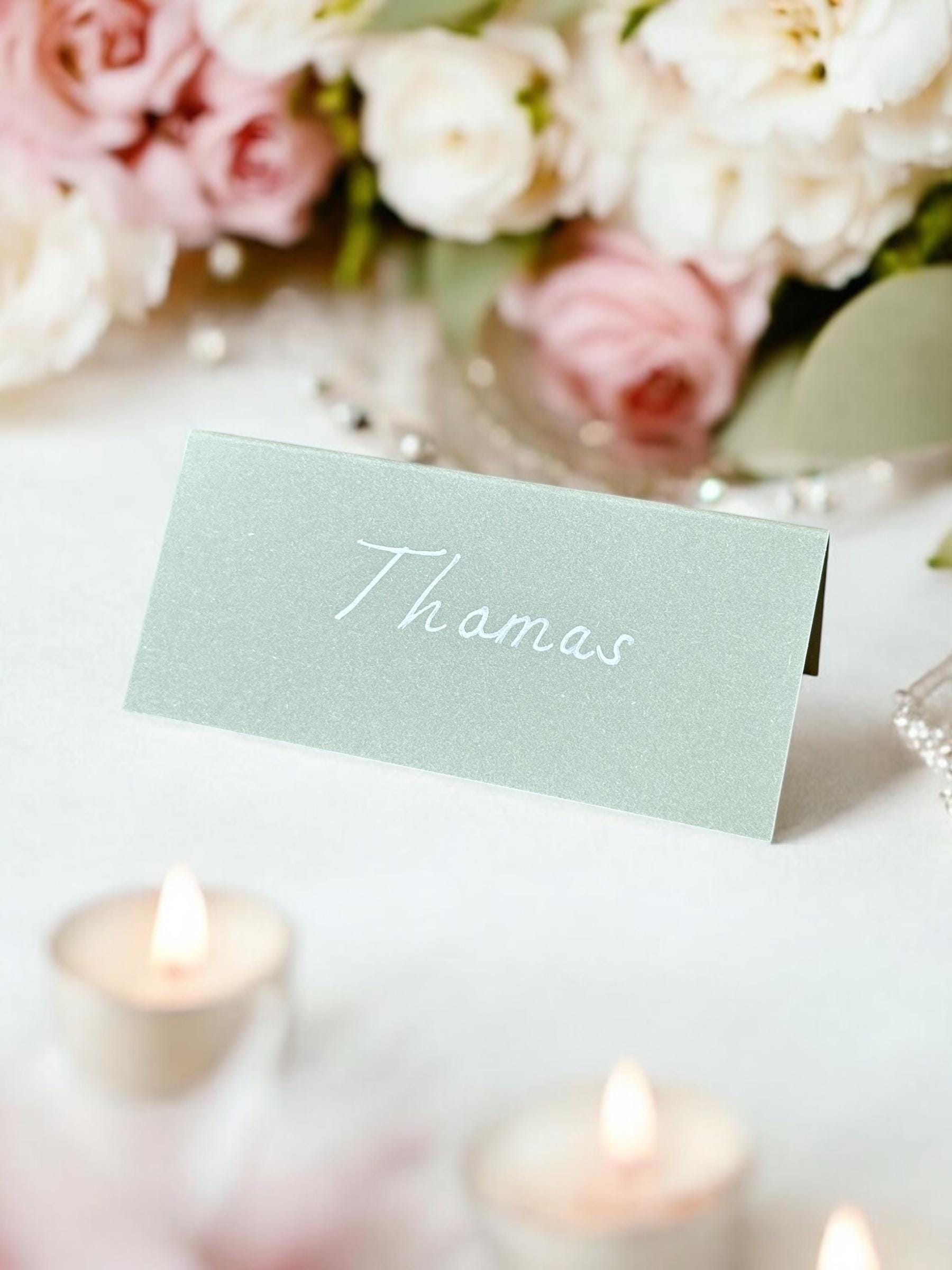 Handwritten Sage Green Wedding Place Cards: White Ink Cursive - Etsy