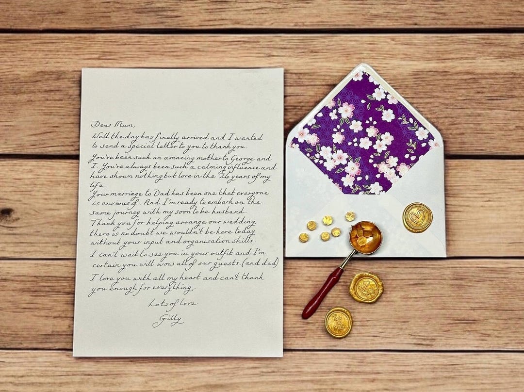 Handwritten Letters Lined Envelope Blossom Purple Wax Seal, Love Letter ...