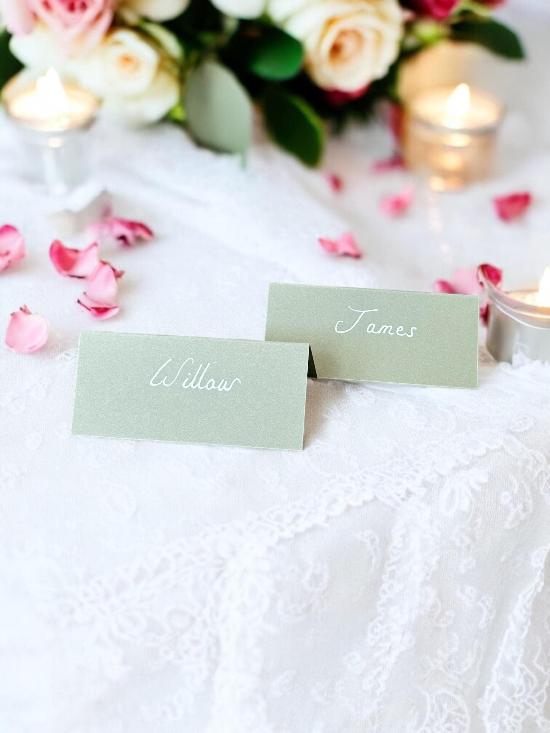 Handwritten Sage Green Wedding Place Cards: White Ink Cursive - Etsy