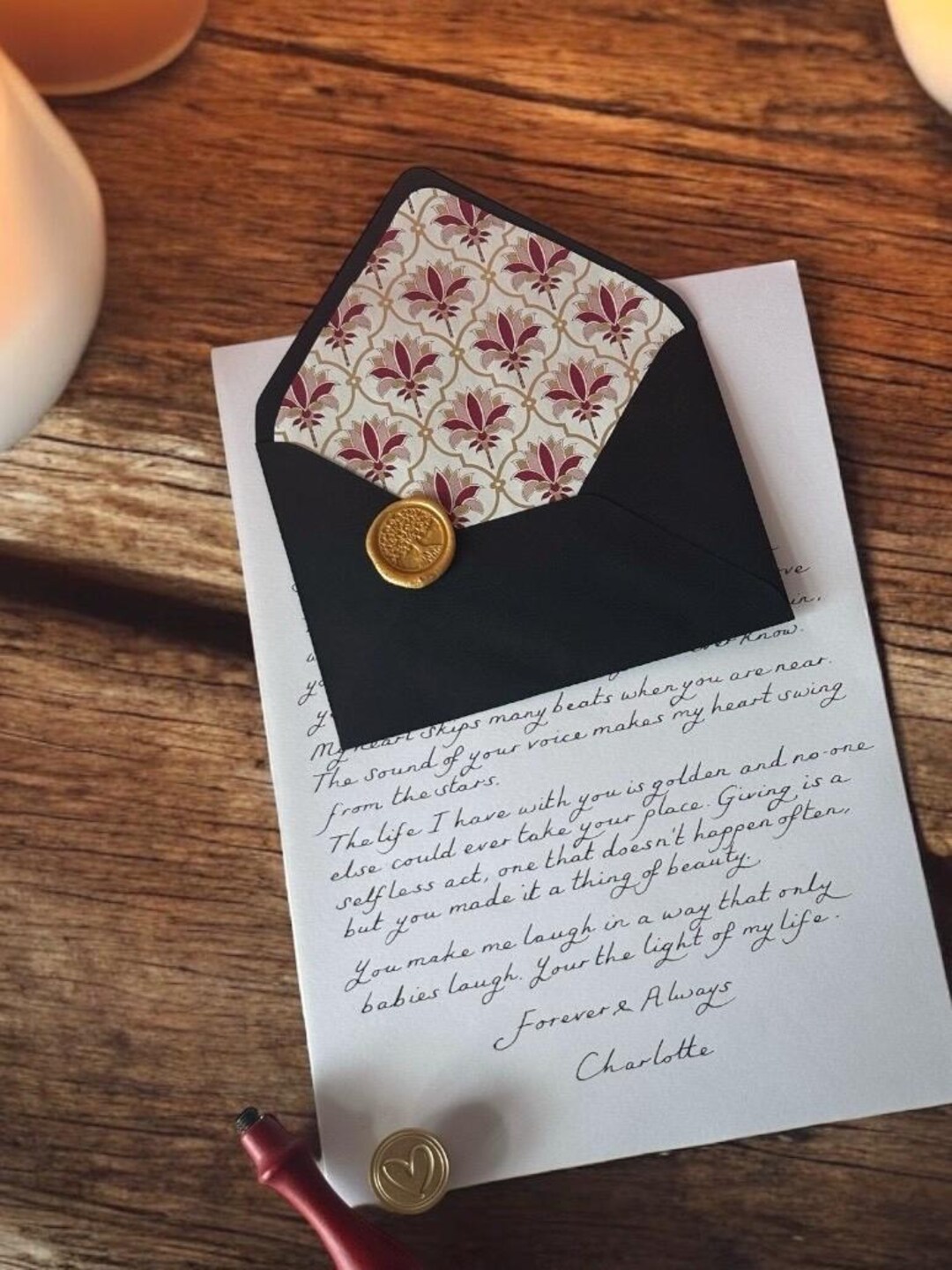 Handwritten Letter With Pink Piccolo Palmo Motif, Wax Sealed Letter ...