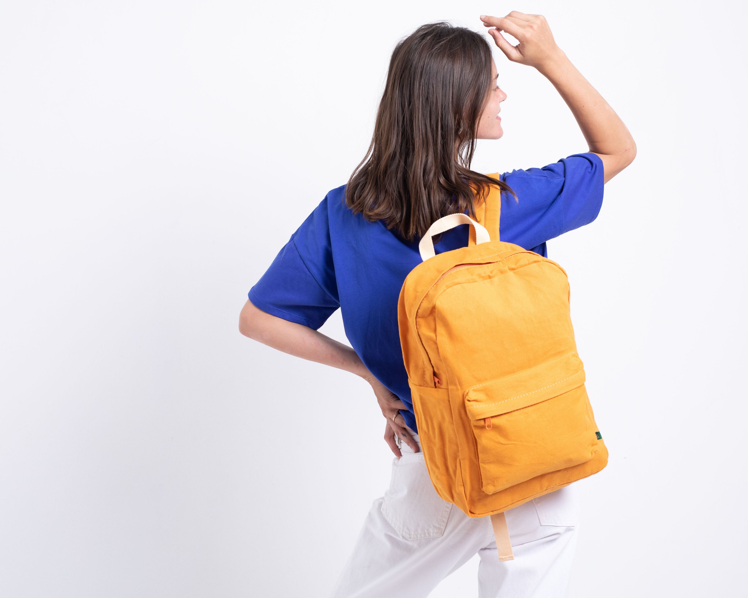 Orange Waxed Canvas Laptop Backpack for Women, Waterproof Simple Canvas ...