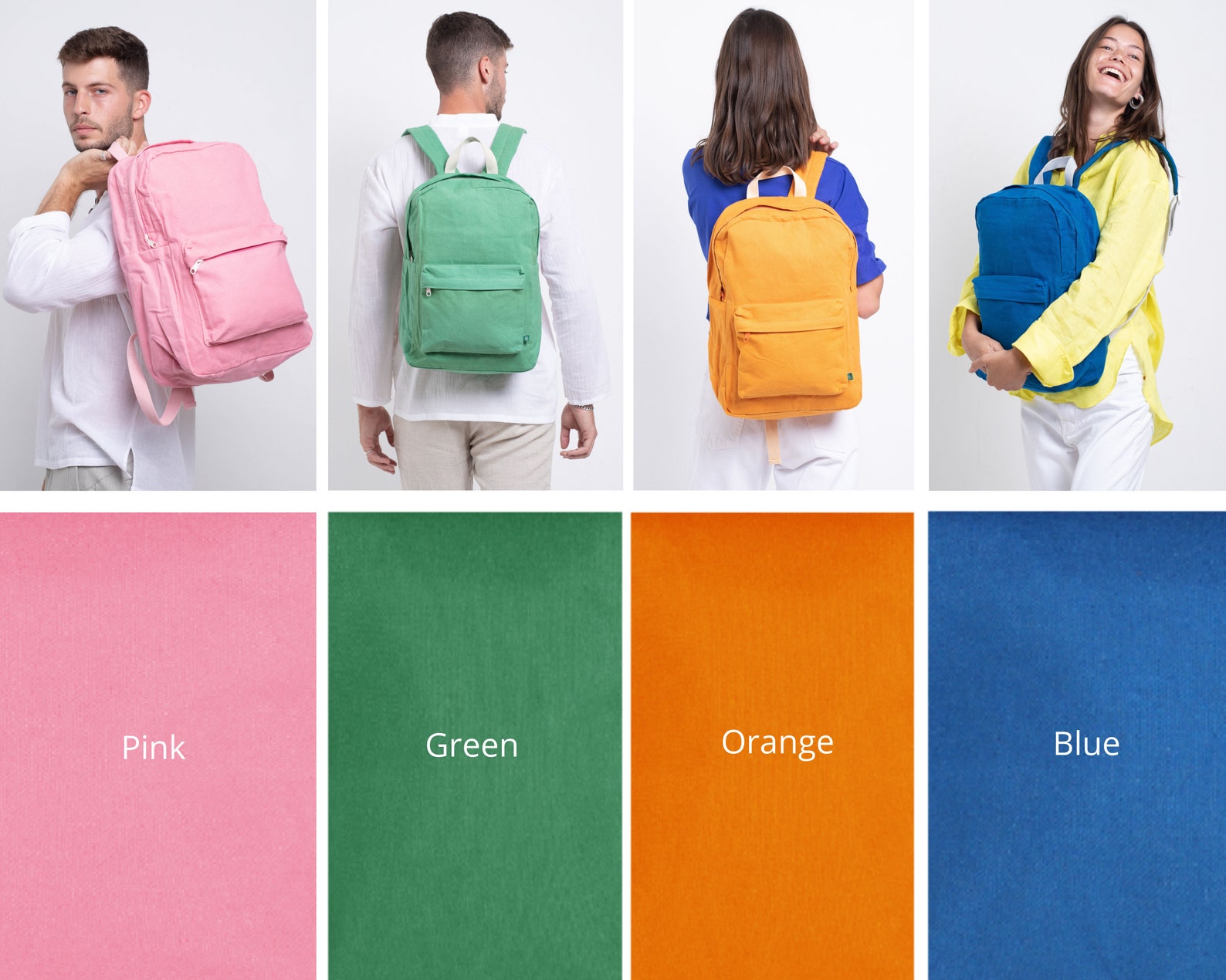 Orange Waxed Canvas Laptop Backpack for Women, Waterproof Simple Canvas ...