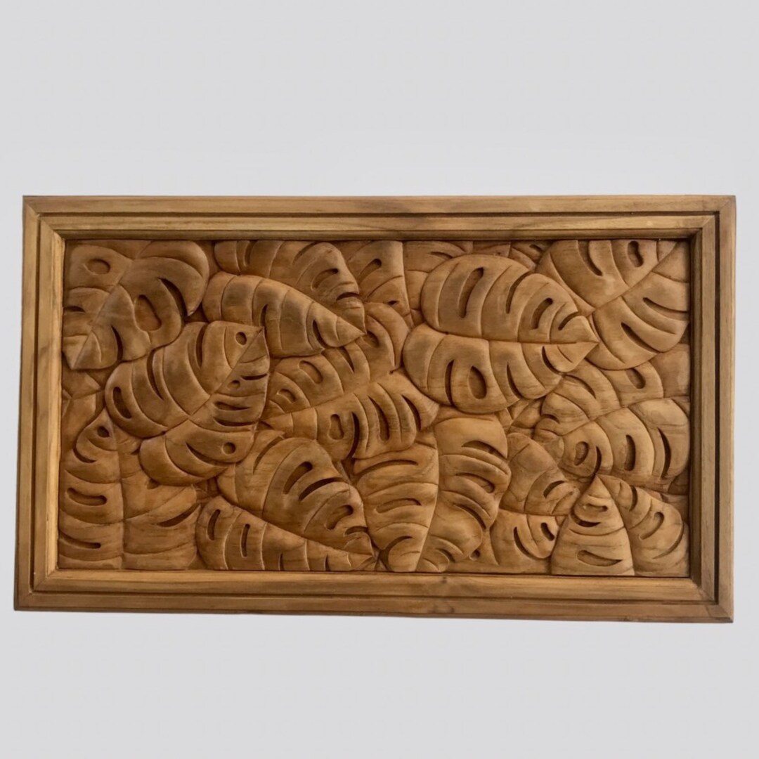 Monstera Leaf Wooden Sculpture Teak Wood Carving Monstera - Etsy