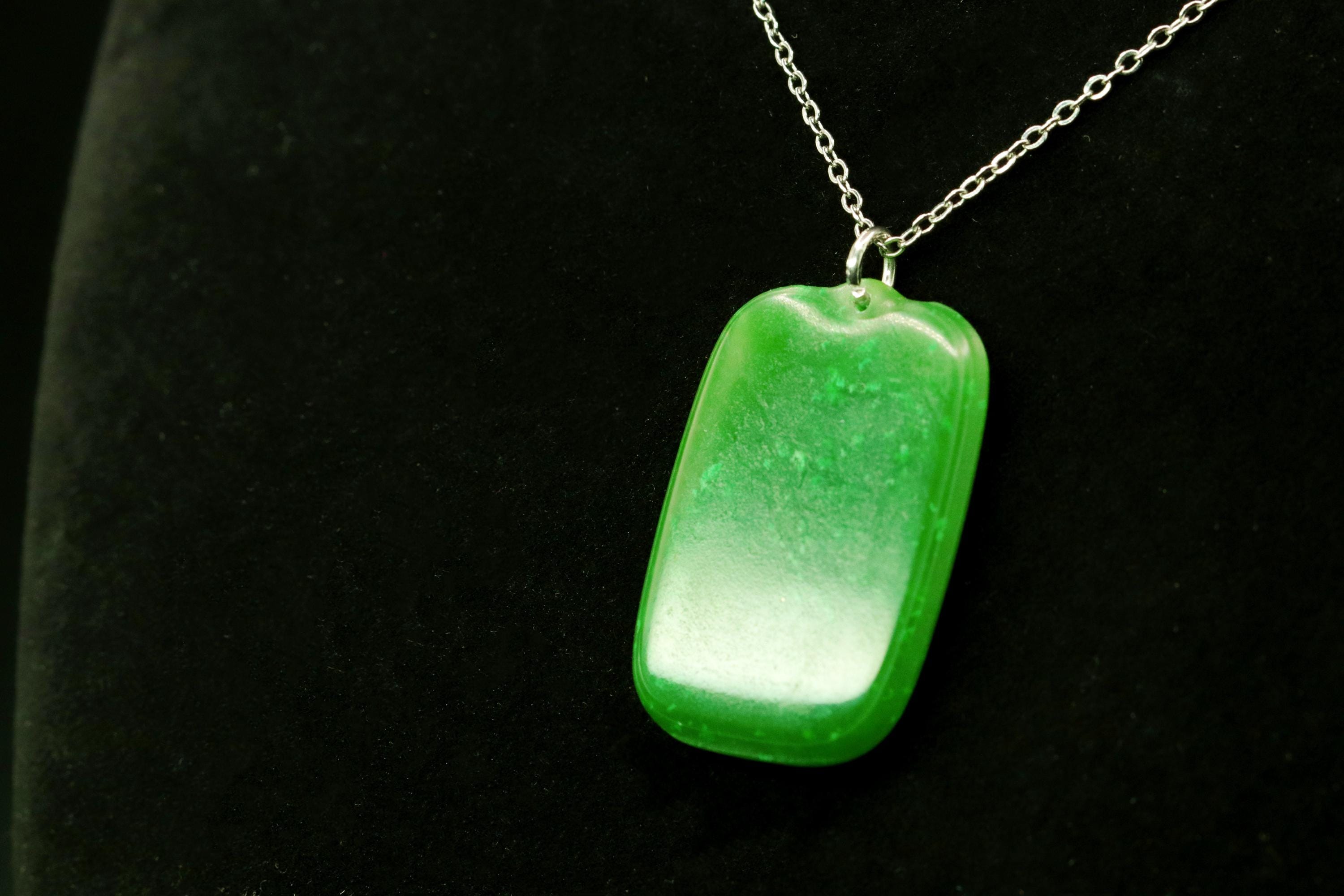 Natural Canadian Jade Smooth Rectangle Pendant - Minimalist Green Stone ...