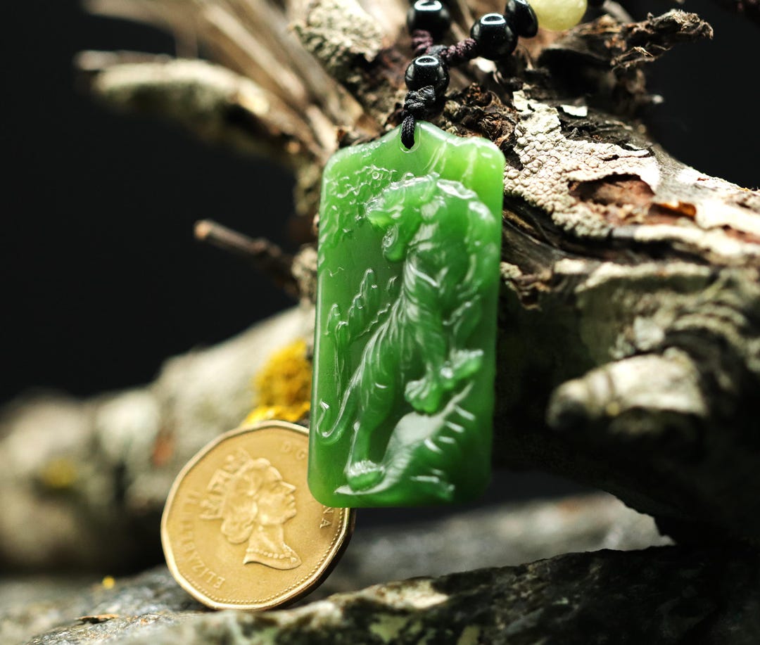 Canadian Green Jade Tiger Pendant, Jade Tiger Necklace,bc Jade Necklace ...