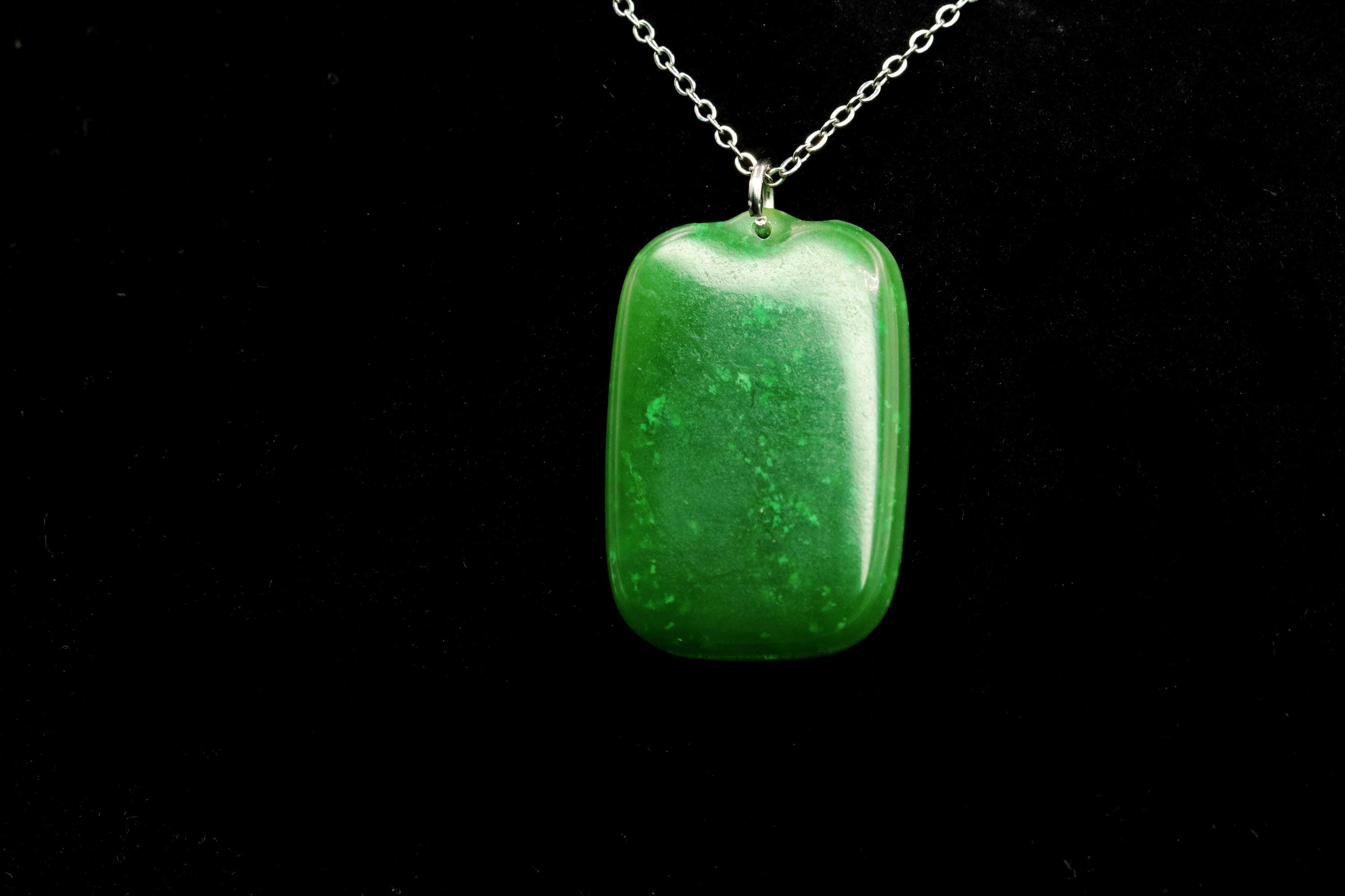 Natural Canadian Jade Smooth Rectangle Pendant - Minimalist Green Stone ...
