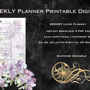 Dreamy Lilac Weekly Planner Printable Digital 4 PDF File 1 Page in 4 ...