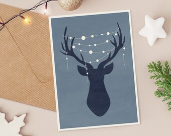 Blue Snowflake Card, Printable Holiday Card, Navy Blue Christmas ...