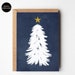 Blue Christmas Tree Card, Printable Christmas Stationary, Navy Blue ...