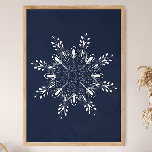 Blue Snowflake Print Winter Printable Wall Art Christmas - Etsy