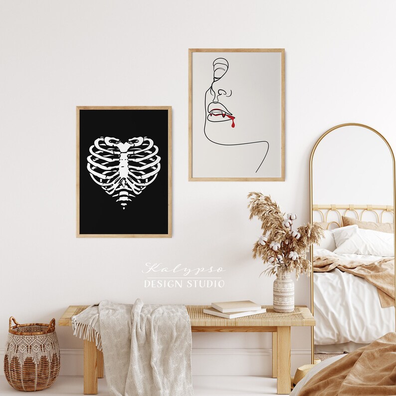 Vampire Woman Print, Boho Halloween Wall Art, Minimalist Line Art, Fall ...