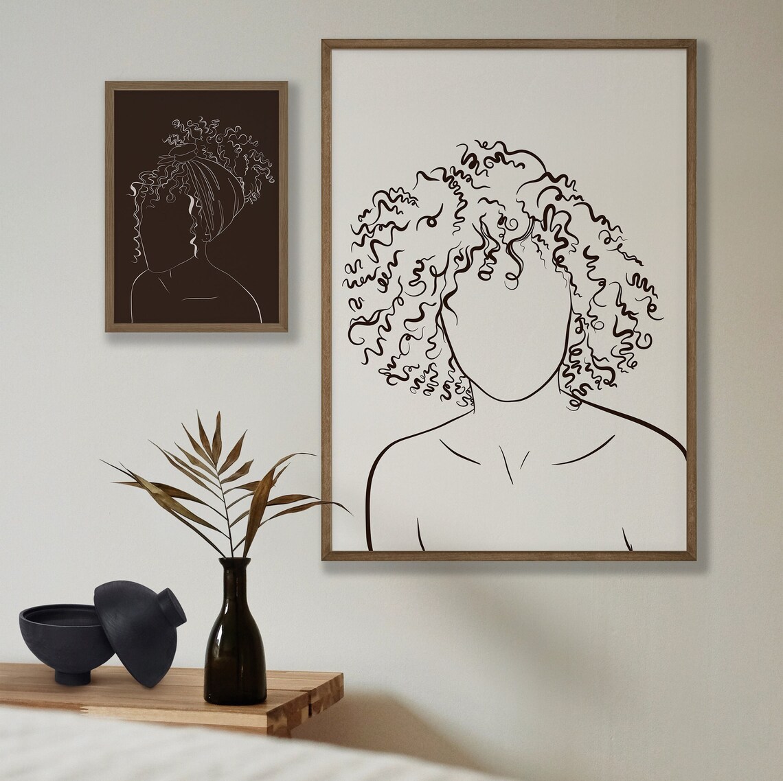 Curly Hair Line Art Print, Printable Wall Art, Woman Hair Poster Art ...