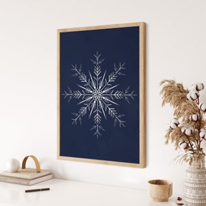 Blue Snowflake Print, Winter Printable Wall Art, Christmas Decorations ...