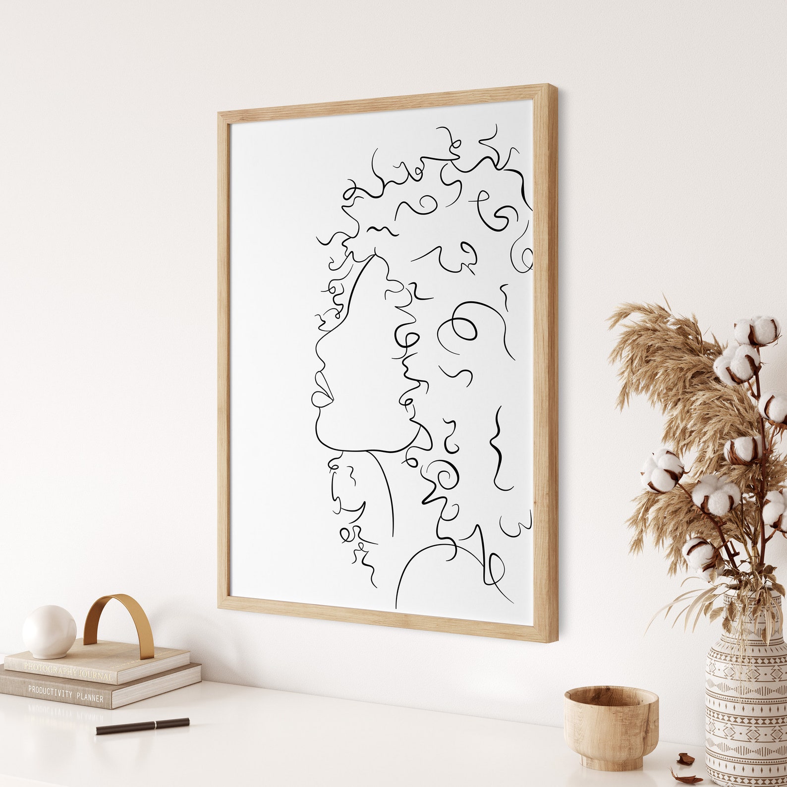 Curly Hair Line Art Print, Printable Wall Art, Woman Hair Poster Art ...