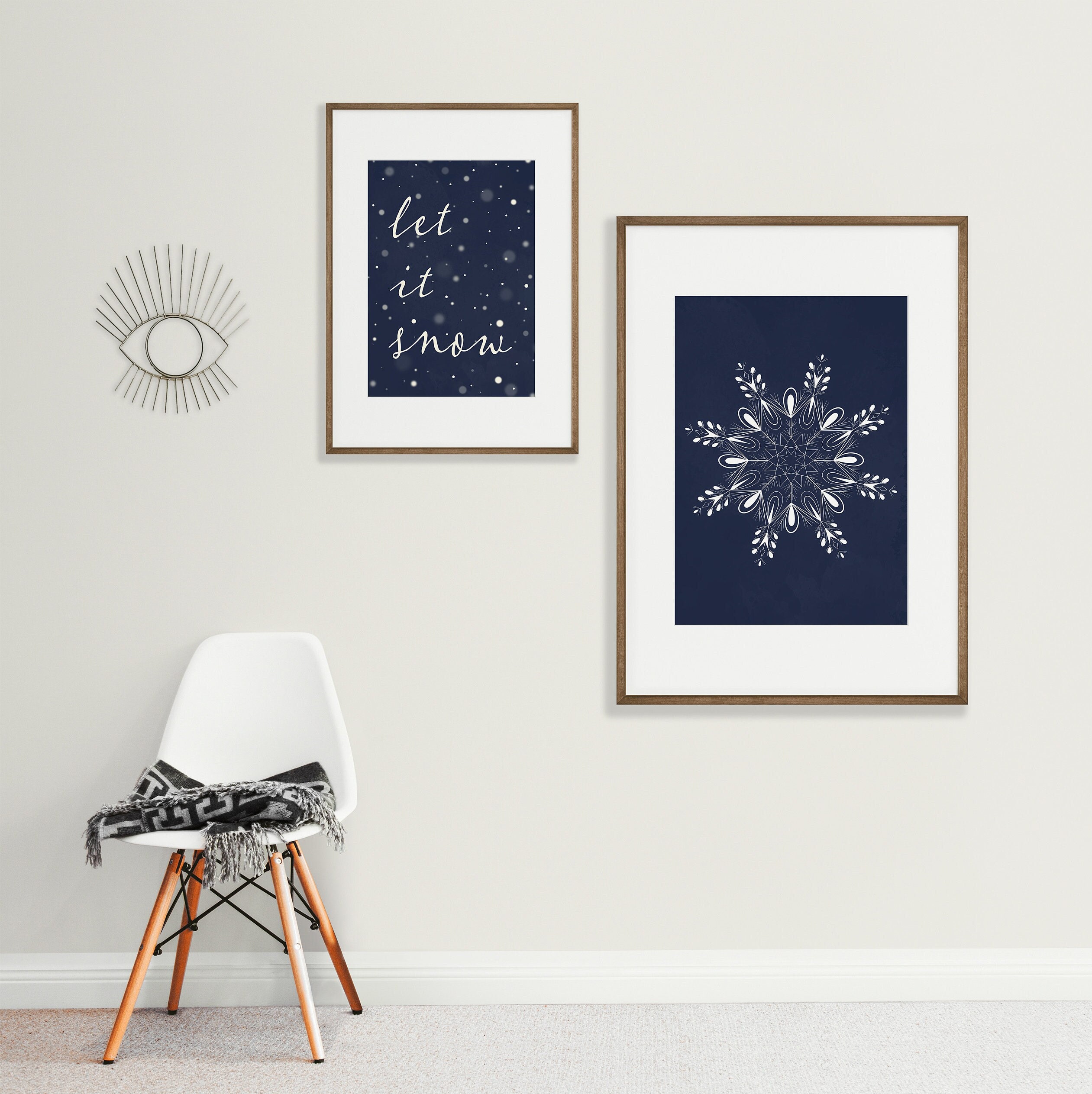 Snowflake Art Print, Printable Wall Art, Navy Blue Christmas ...