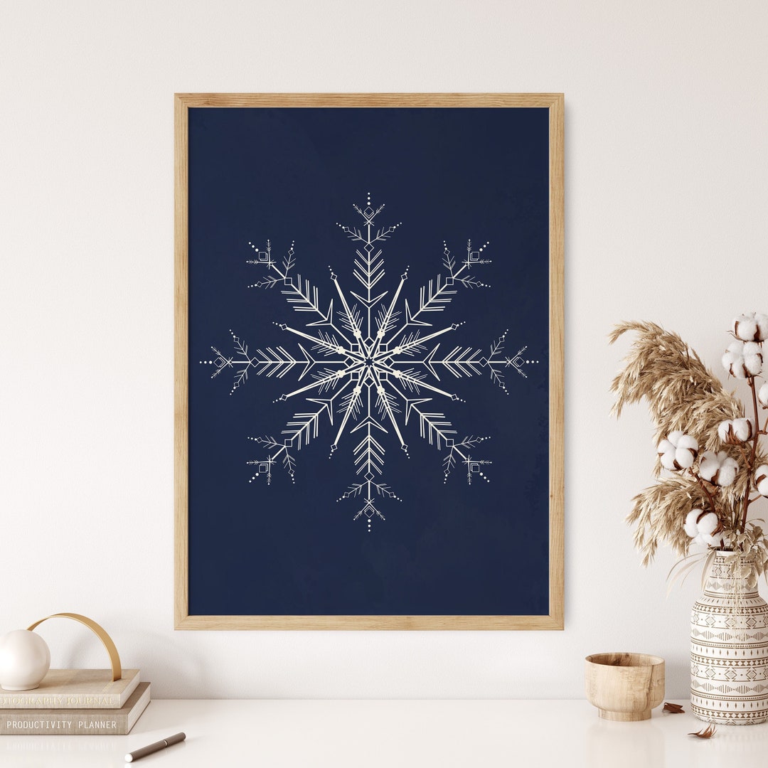 Blue Snowflake Print, Winter Printable Wall Art, Christmas Decorations ...