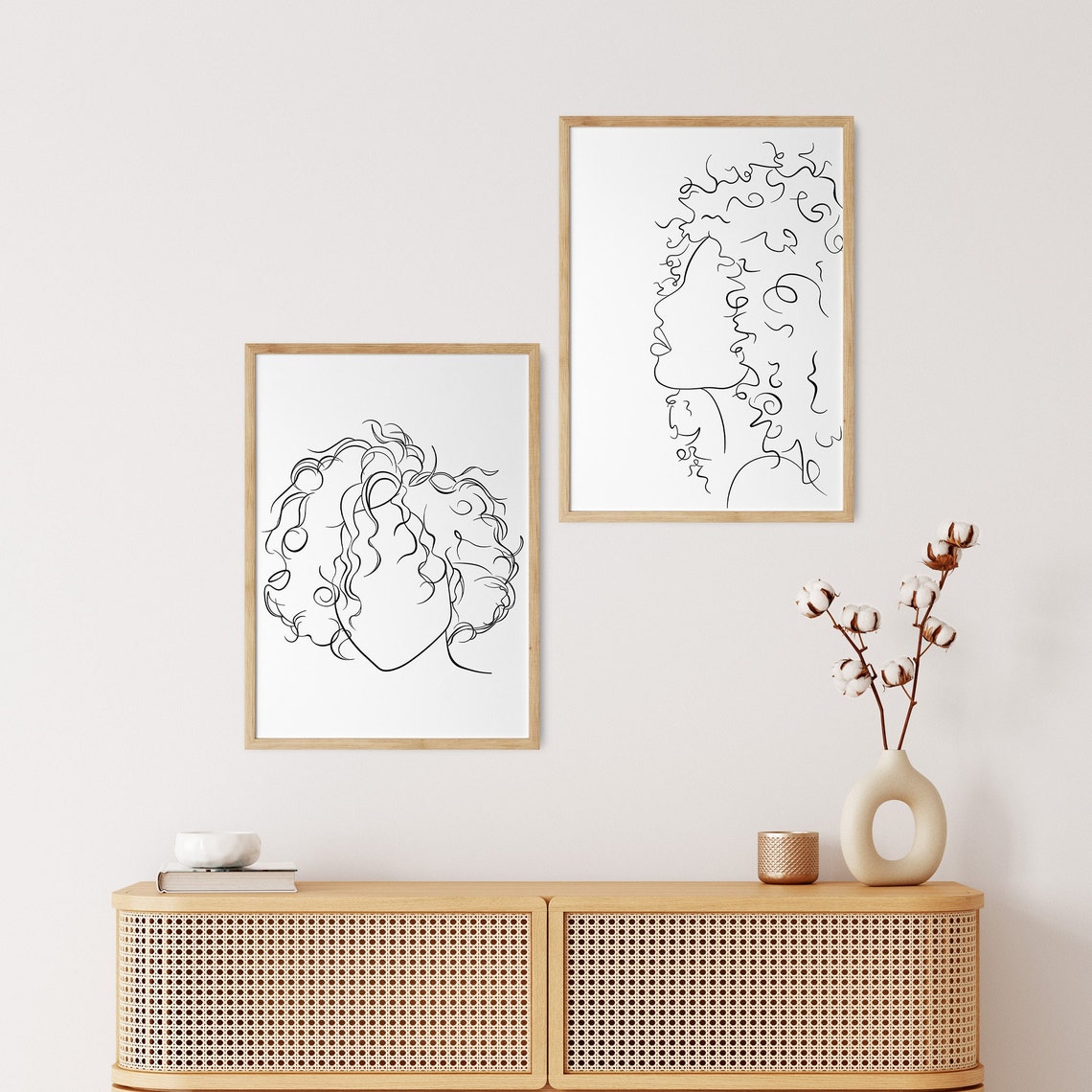 Curly Hair Line Art Print Printable Wall Art Woman Hair - Etsy