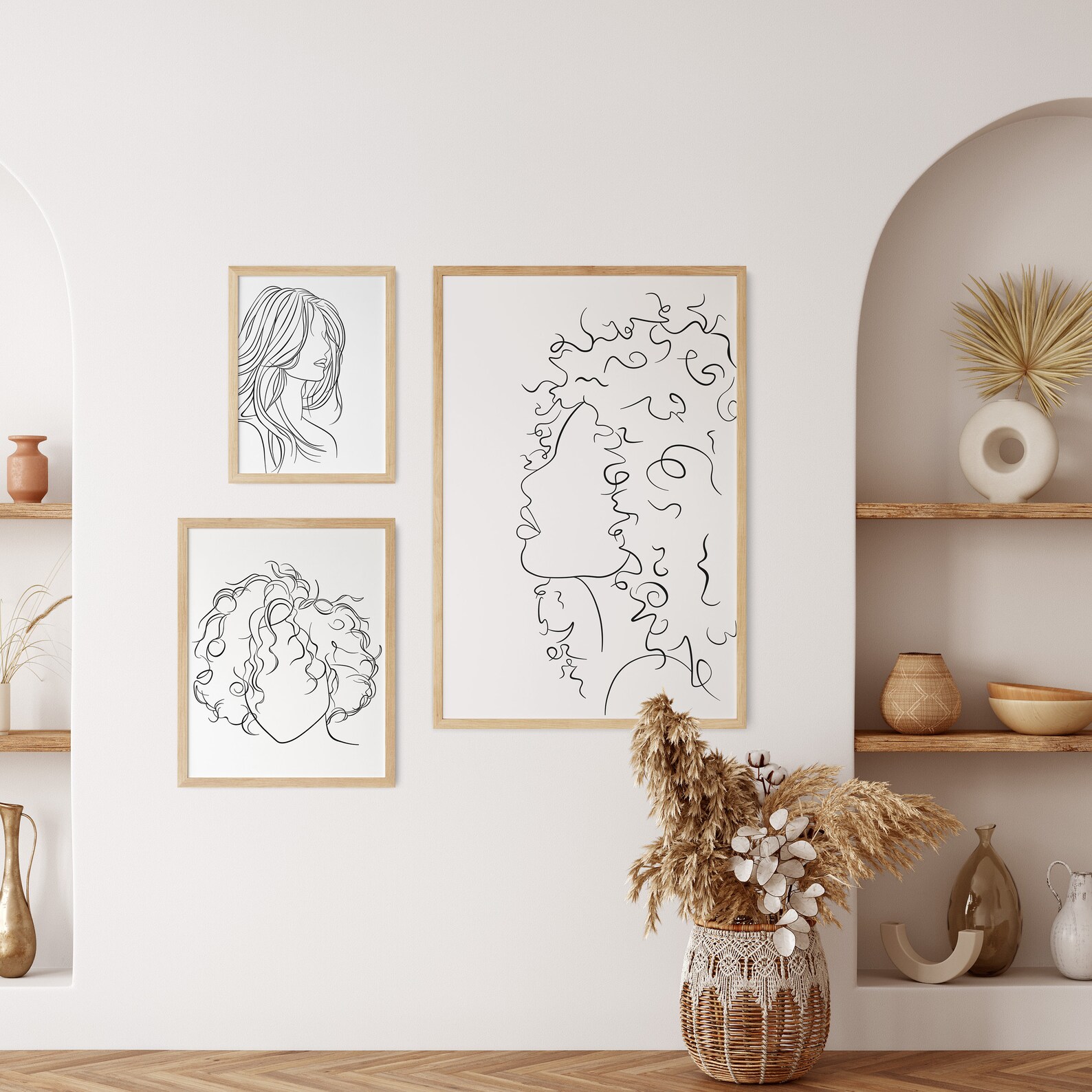Curly Hair Line Art Print, Printable Wall Art, Woman Hair Poster Art ...