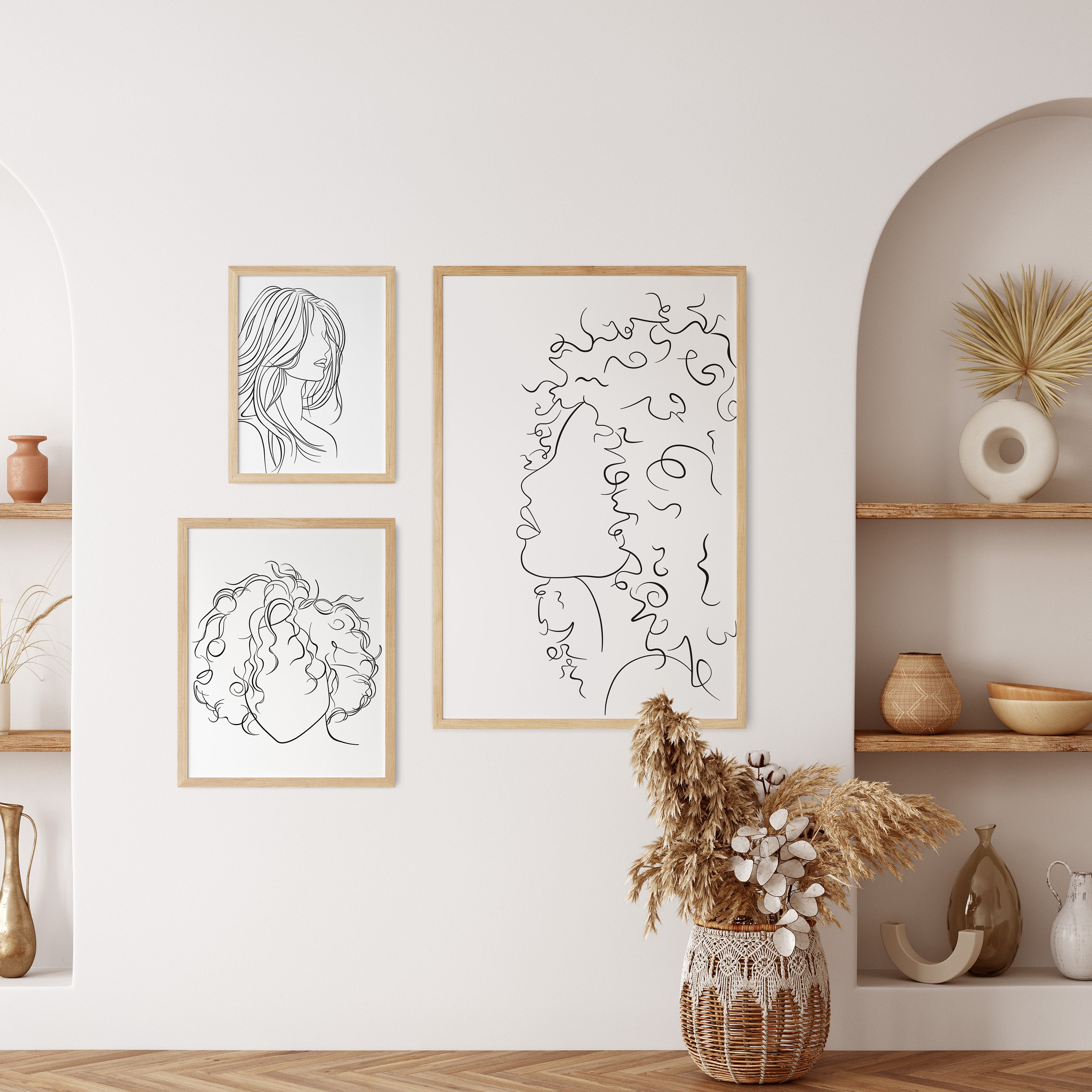 Curly Hair Line Art Print Printable Wall Art Woman Hair - Etsy