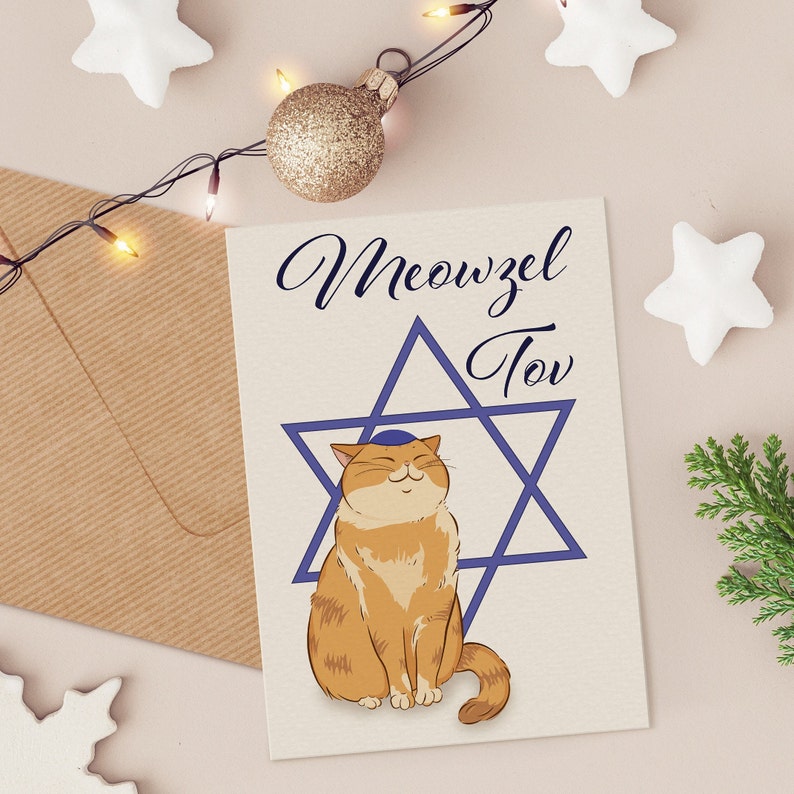 Meowzel Tov Printable Card, Cat in Kippah, Congratulations, Funny ...