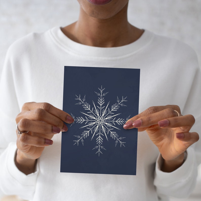 Blue Snowflake Card, Printable Holiday Card, Navy Blue Christmas ...