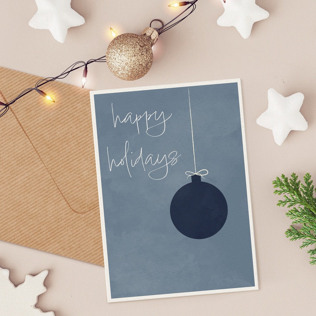 Printable Happy Holidays Card, Holiday Ornament, Blue Christmas ...