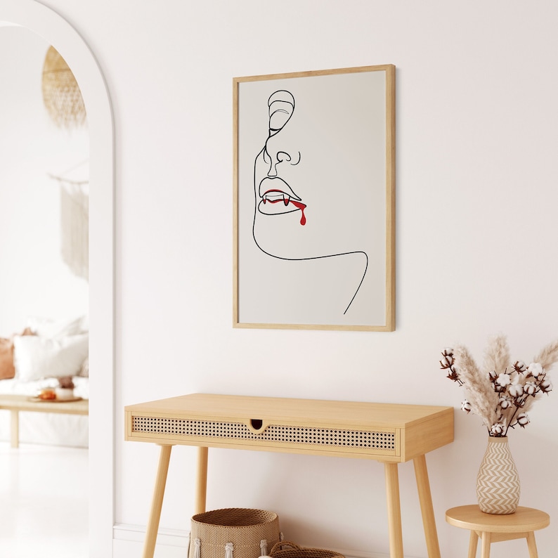 Vampire Woman Print, Boho Halloween Wall Art, Minimalist Line Art, Fall ...
