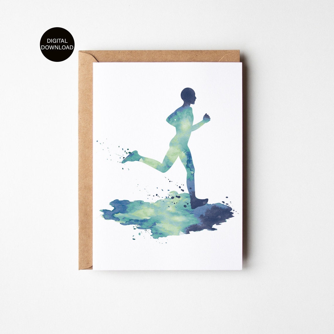 Runner Watercolor Card, Printable Greeting Card, Congrats Marathon Race ...