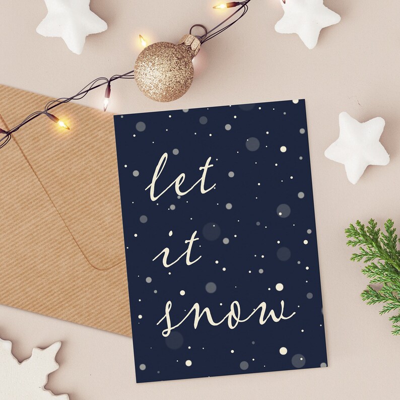 Let It Snow Card Printable Holiday Card Navy Blue Christmas - Etsy