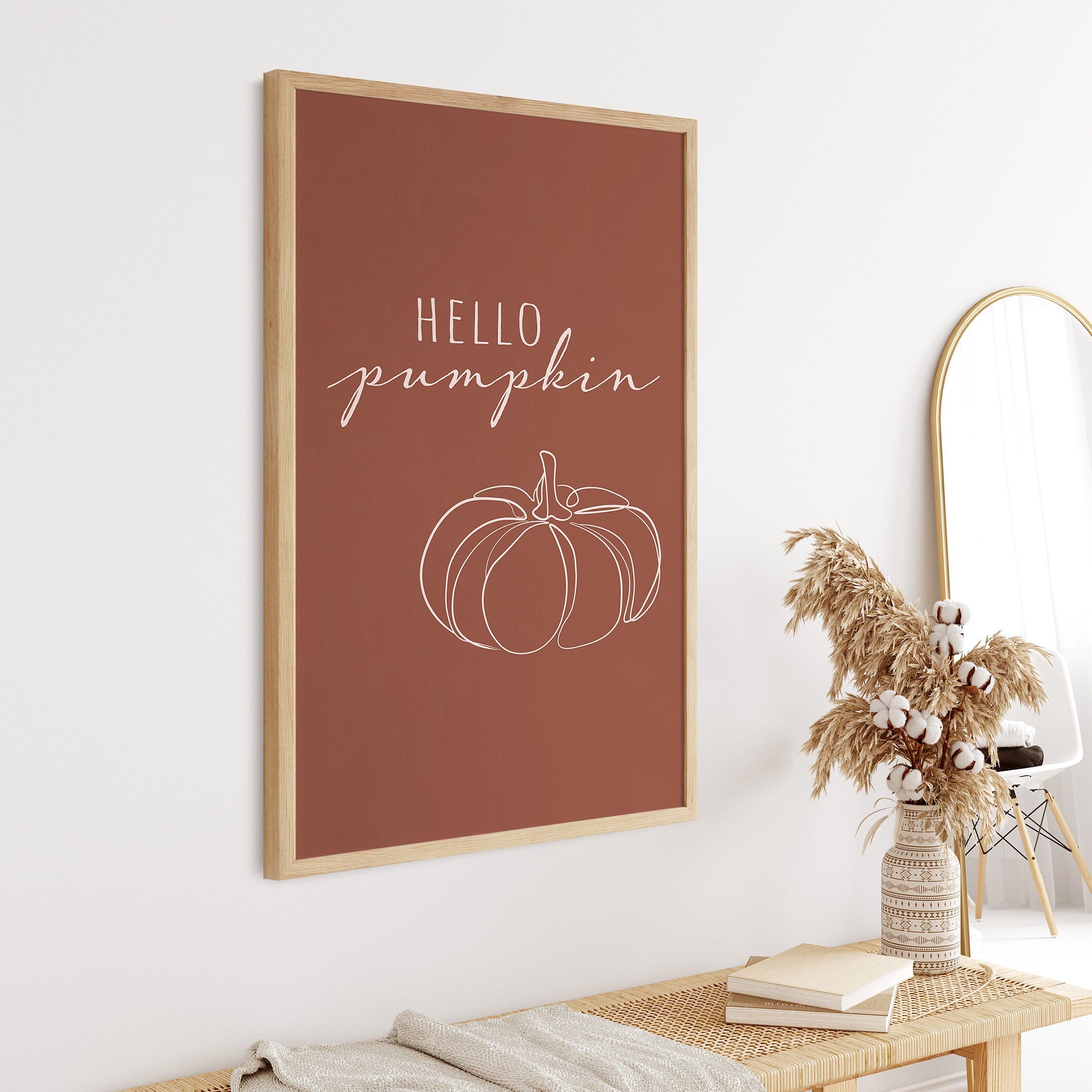 Hello Pumpkin Sign, Printable Wall Art, Minimalist Line Art, Fall Decor ...