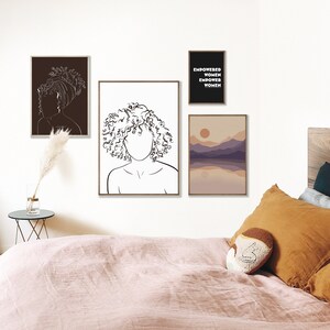 Curly Hair Line Art Print, Printable Wall Art, Woman Hair Poster Art ...