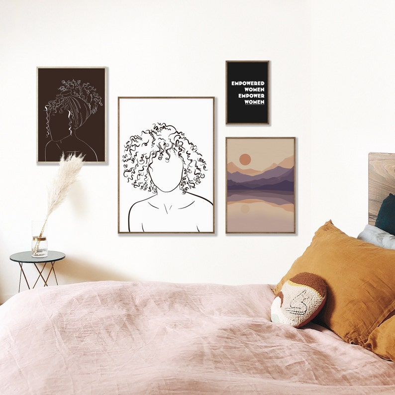 Curly Hair Line Art Print, Printable Wall Art, Woman Hair Poster Art ...