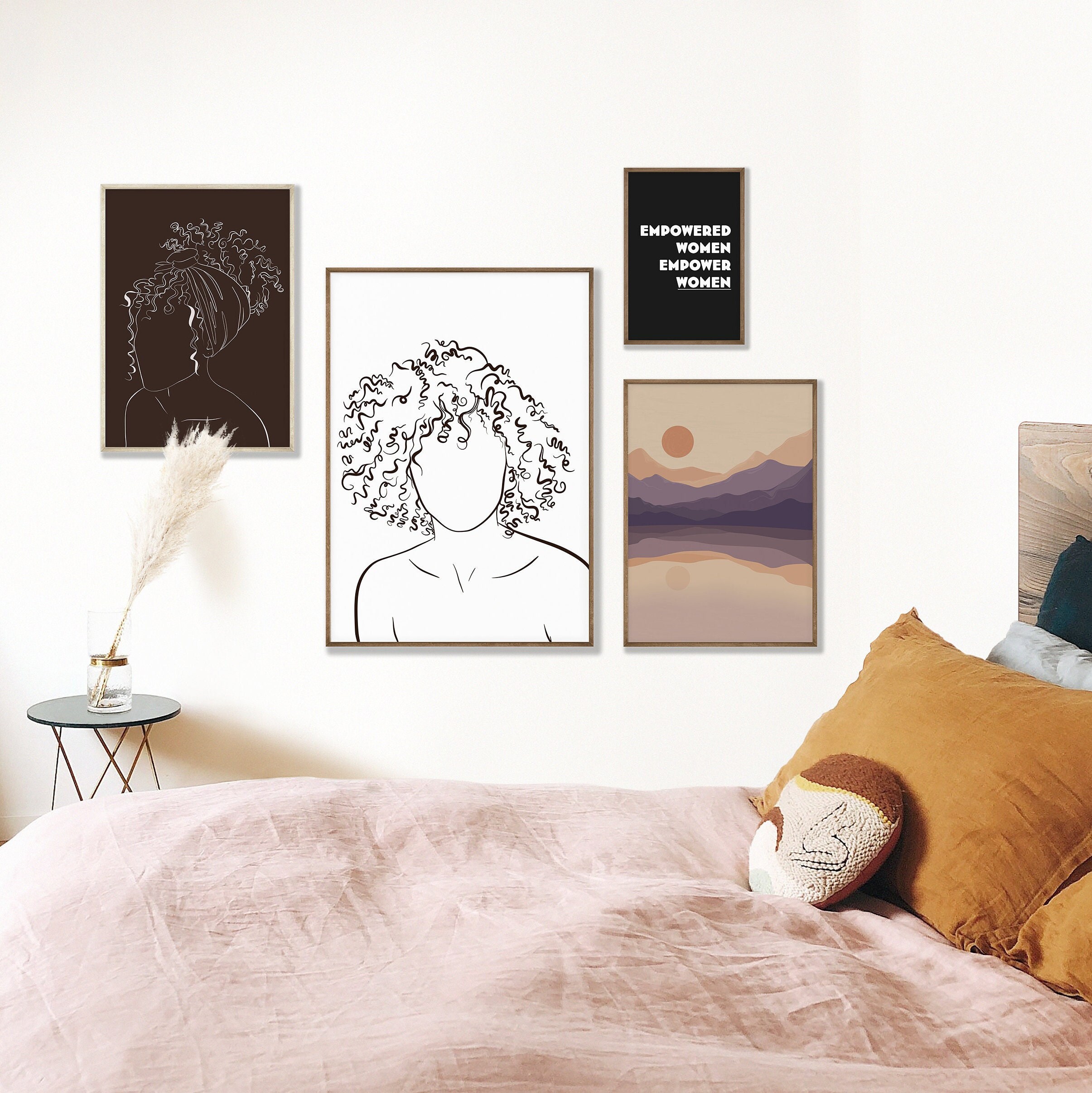 Curly Hair Line Art Print, Printable Wall Art, Woman Hair Poster Art ...