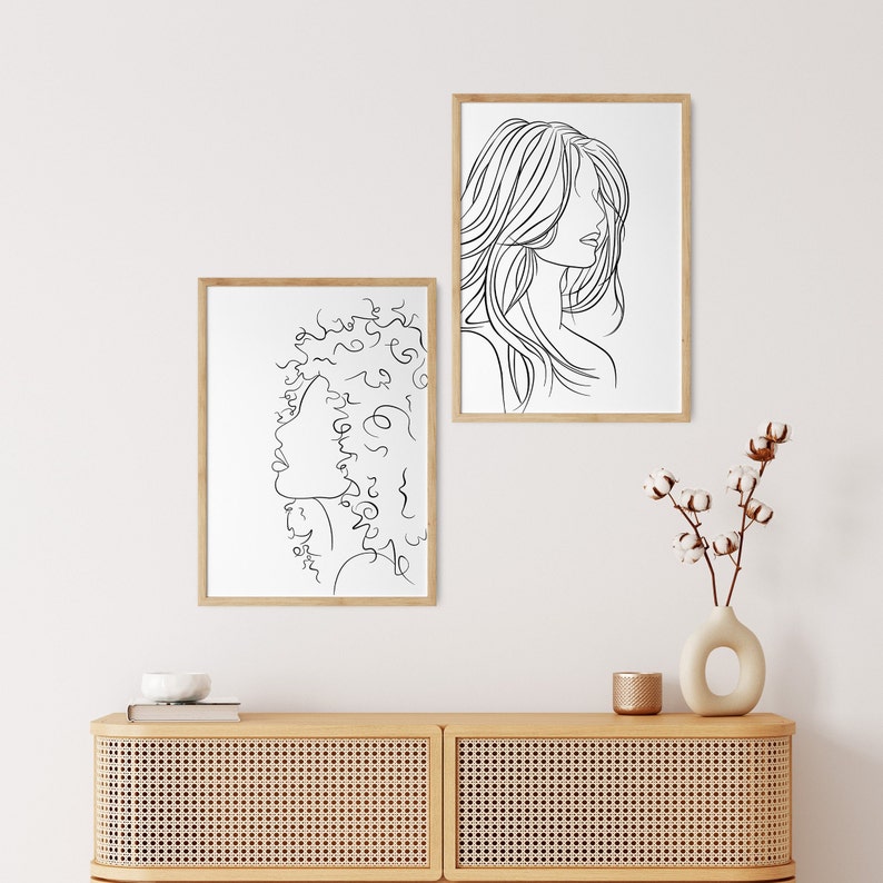 Long Wavy Hair Line Art Print, Printable Wall Art, Woman Poster ...