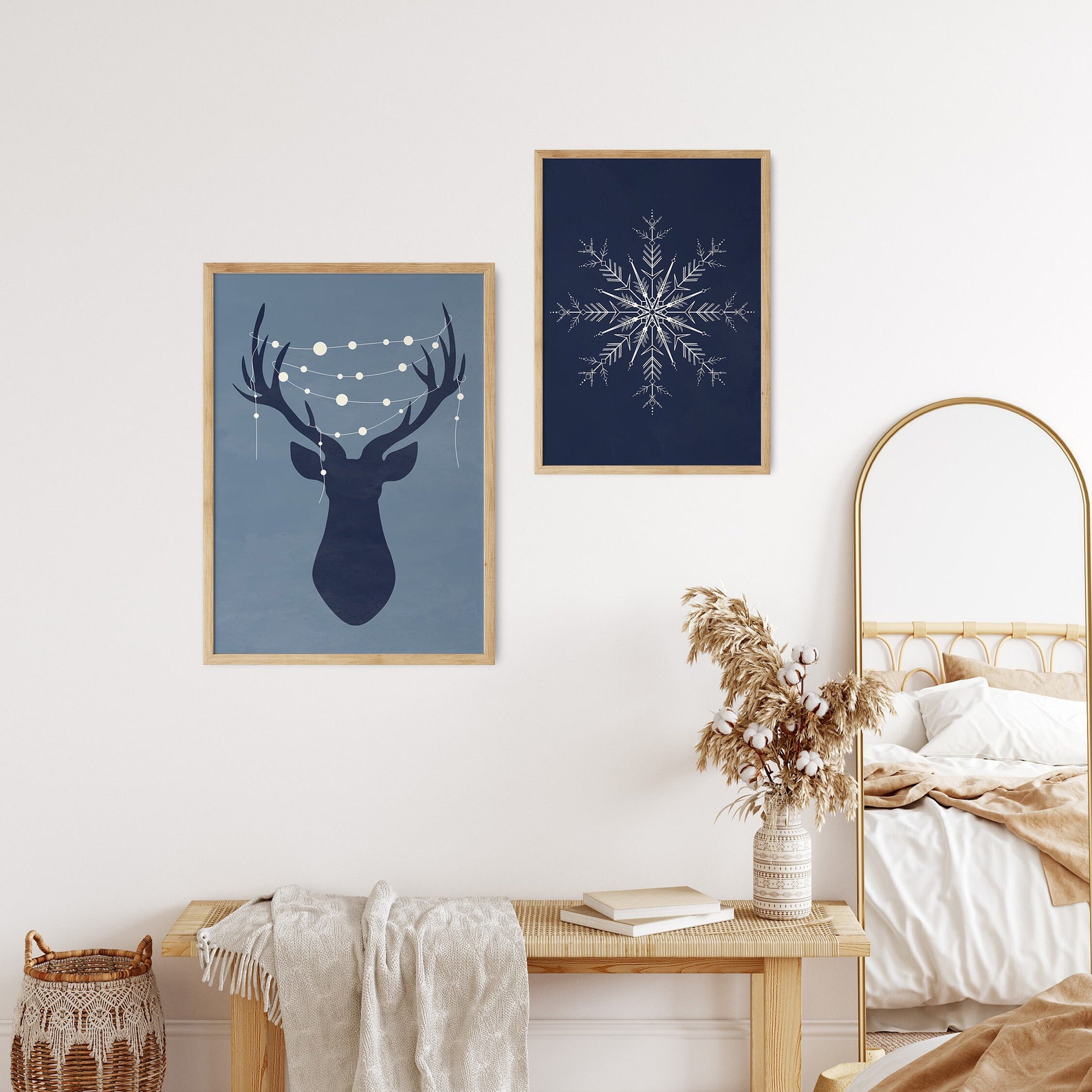 Blue Snowflake Print Winter Printable Wall Art Christmas - Etsy