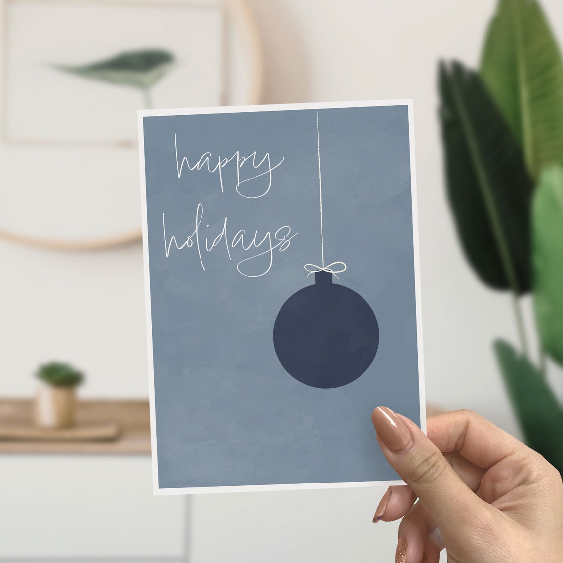 Printable Happy Holidays Card, Holiday Ornament, Blue Christmas ...