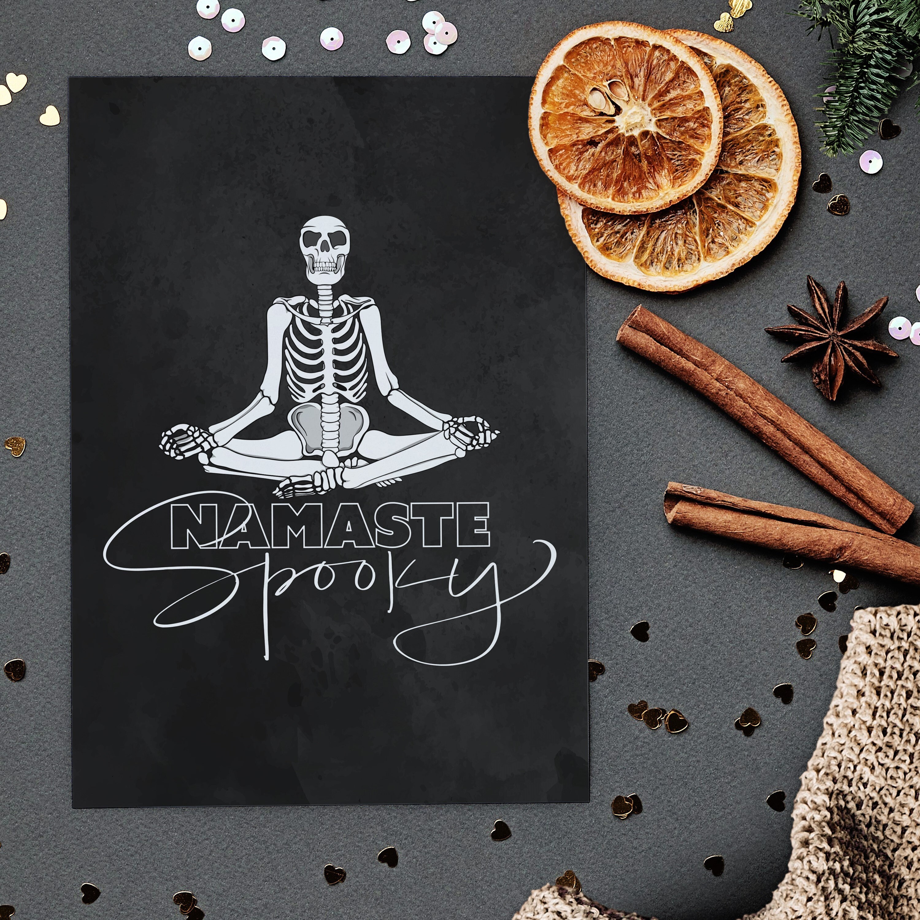 Printable Namaste Spooky Card, Halloween Greeting Card, Skeleton ...