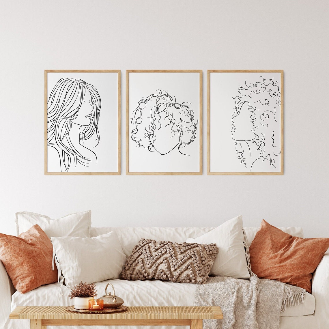 Set of 3 Hair Line Art Prints Printable Wall Art Woman Hair - Etsy